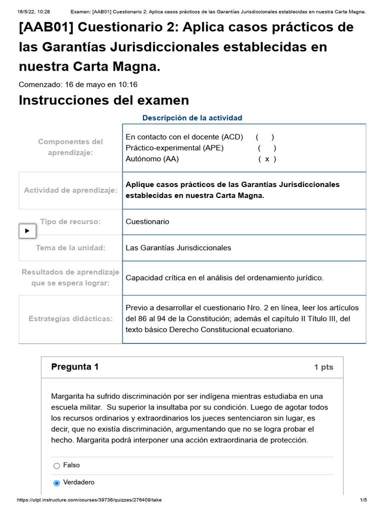 Examen - (AAB01) Cuestionario 2 - Aplica Casos Prácticos de Las ...