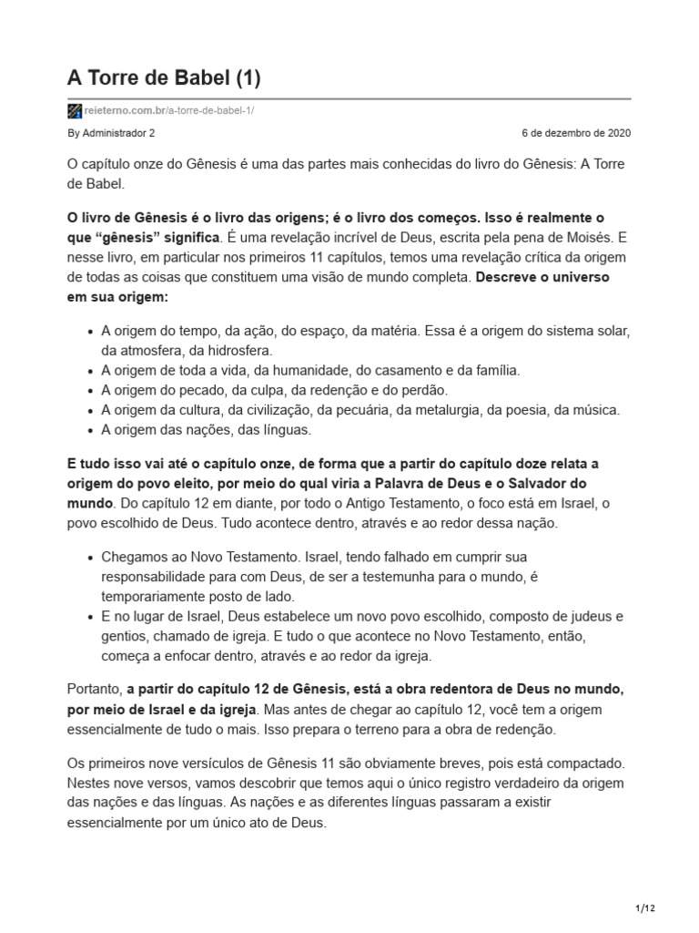 A Torre de Babel 1 | PDF | Gênesis (livro) | Abraão
