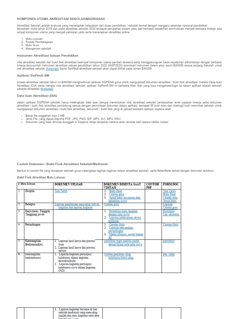Komponen Utama Akreditasi Sekolah | PDF | Karier & Perkembangan