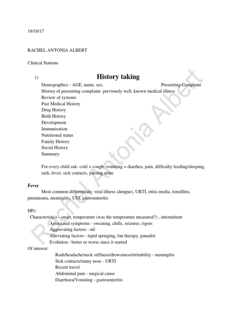 OSCE Paeds Master Sheet Rachel Albert | PDF | Heart | Cerebral Palsy