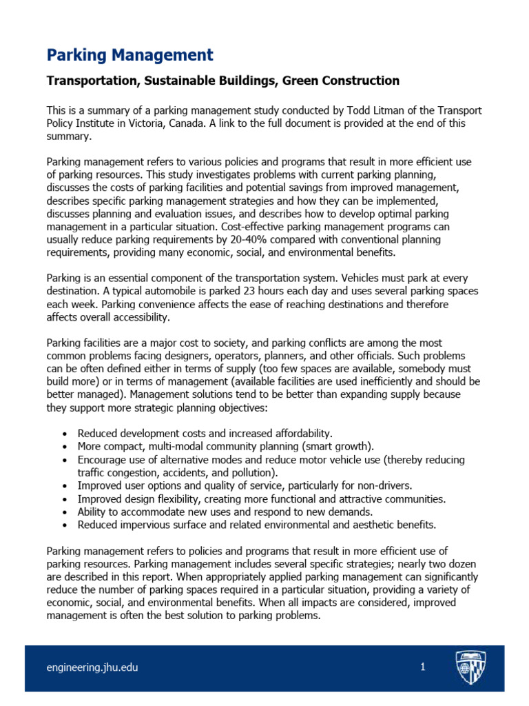 Parking Management Principles | PDF | Parking | Transport