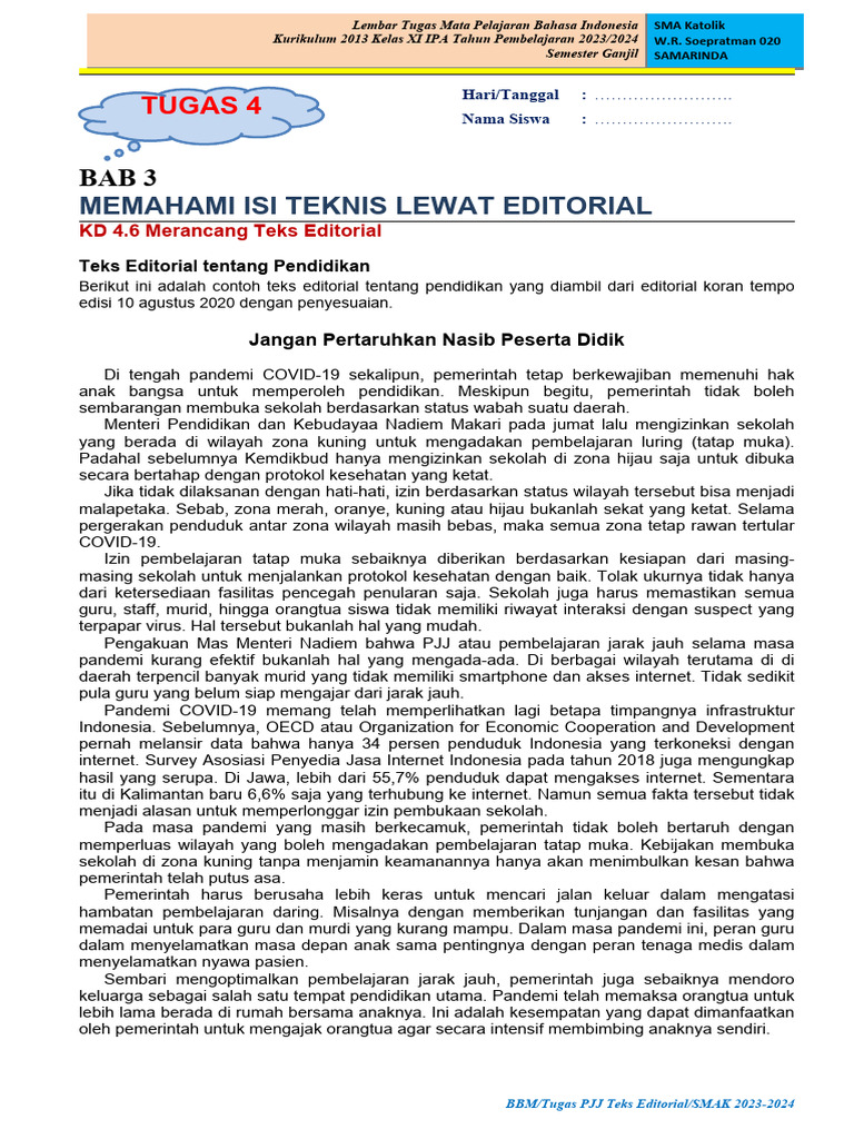 Tugas Editorial Pendidikan Kelas XI IPA | PDF | Karier & Perkembangan ...