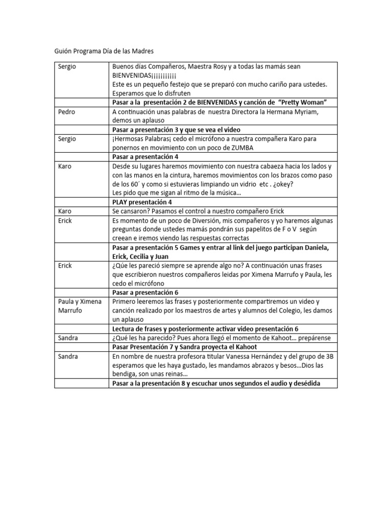 Guión Programa Día de Las Madres | PDF