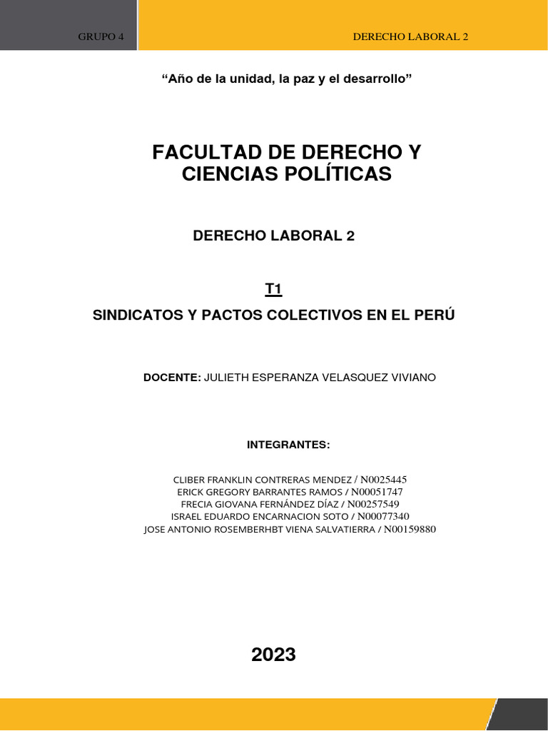 T1 LABORAL 2- GRUPO 4 | PDF | Sindicato | Derecho laboral