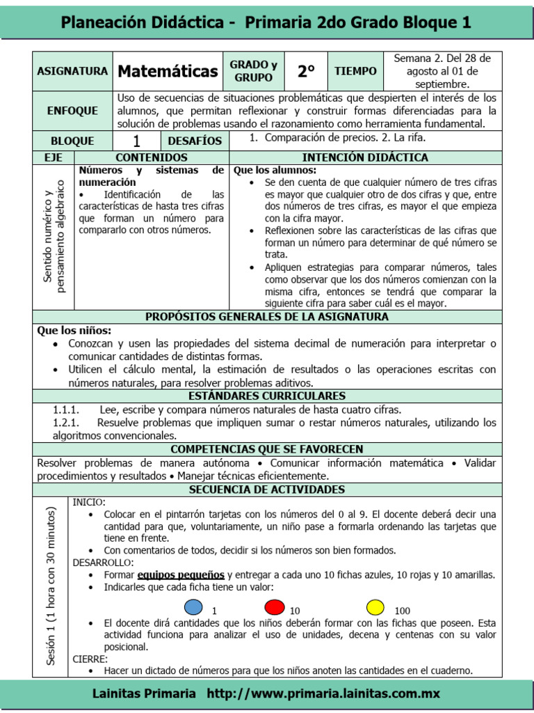 Plan 2do Grado - Bloque 1 Matemáticas (2017-2018) | PDF | Números ...