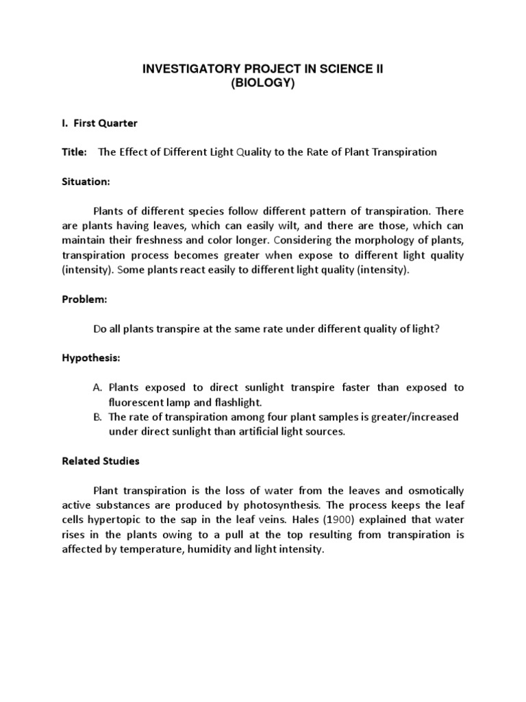 Investigatory Project in Science II | PDF | Plants | Water