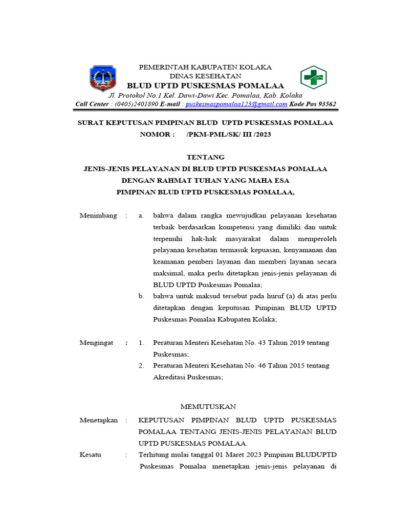 SK Jenis-Jenis Pelayanan | PDF