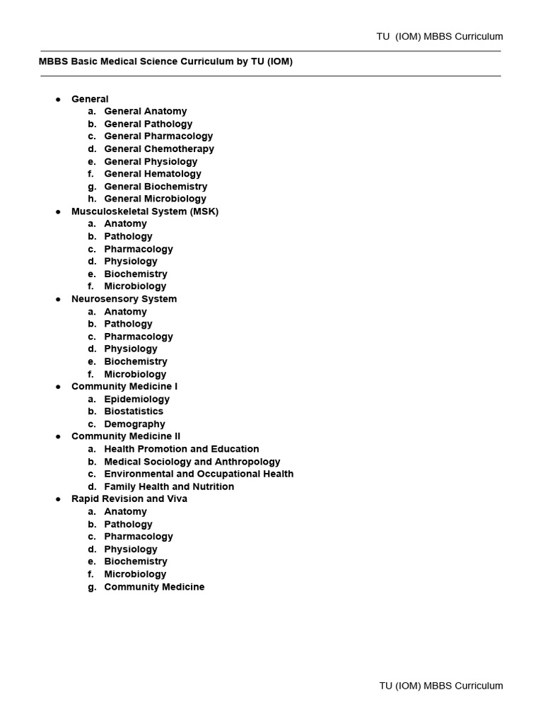 TU (IOM) MBBS Curriculum (1st and 2nd Year) | PDF | Muscle Contraction ...