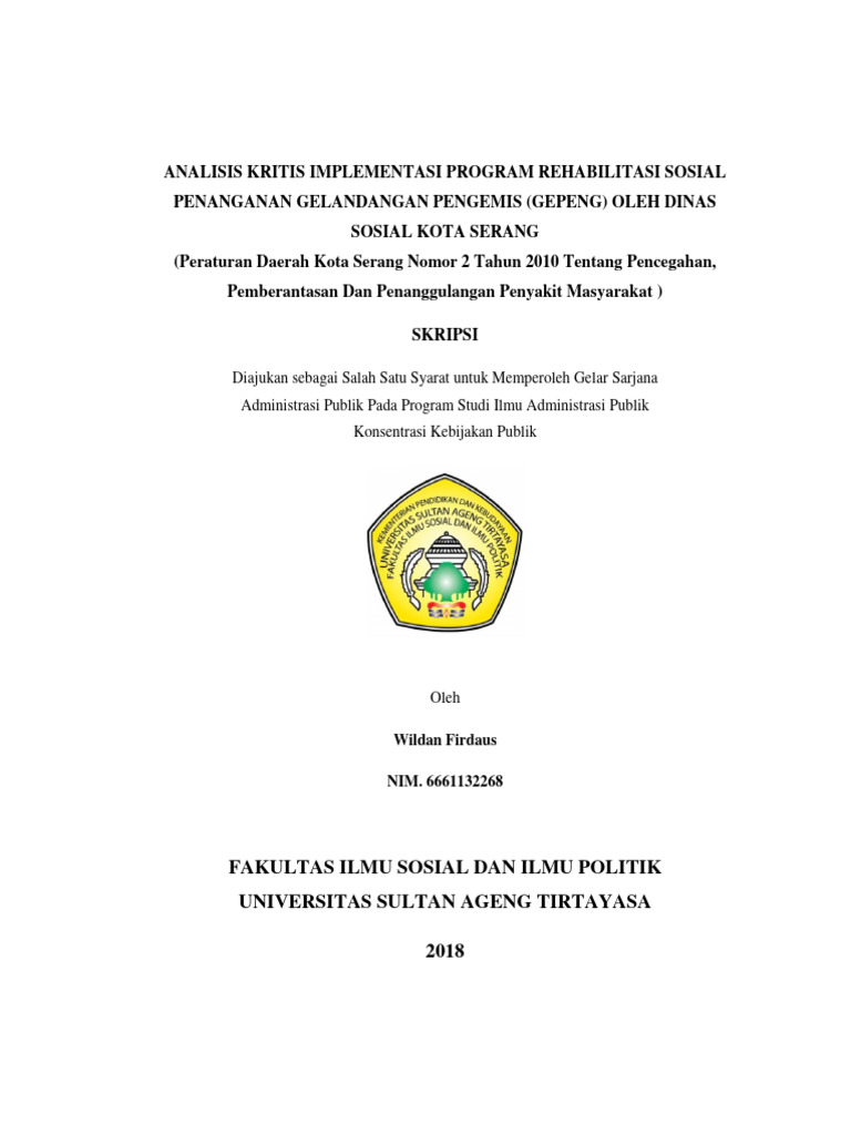 Analisis Kritis Implementasi Program Rehabilitasi Sosial Penanganan Gelandangan Pengemis (Gepeng ...