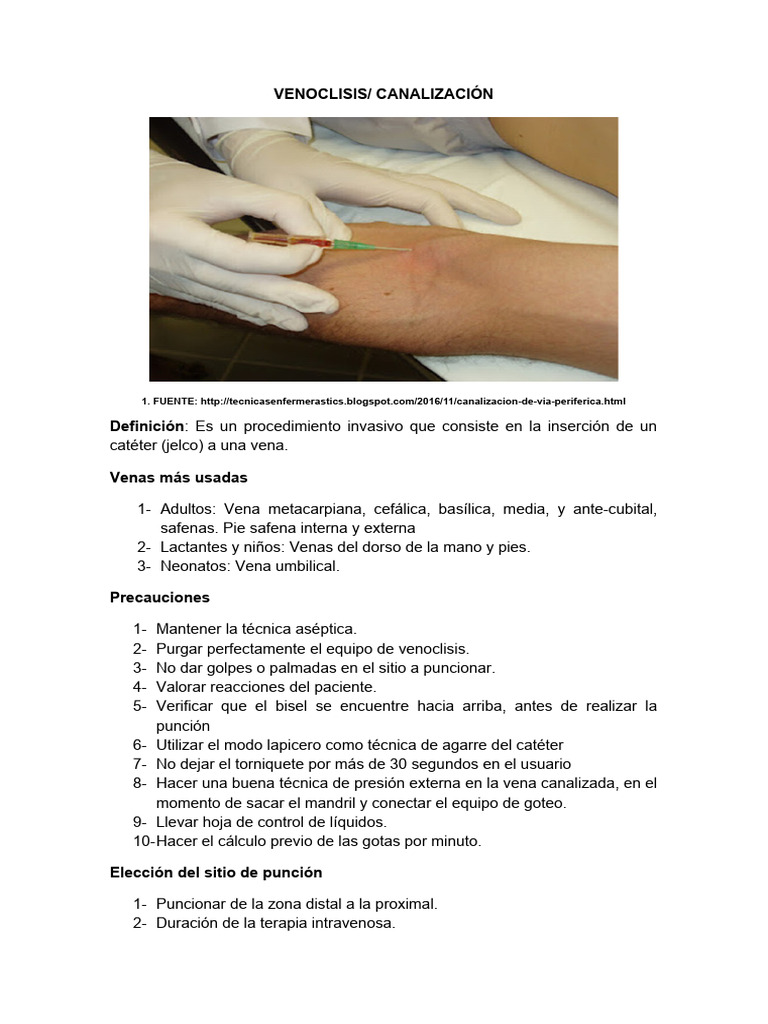 Venoclisis Canalización | PDF | Terapia intravenosa | Medicina