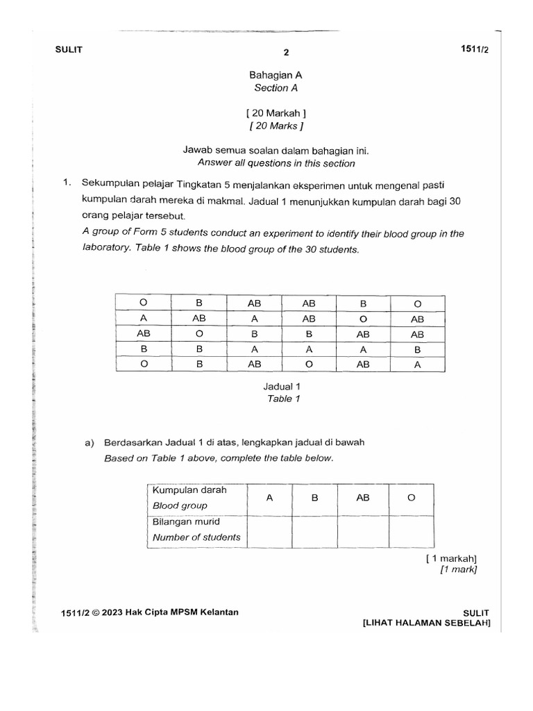 Soalan Percubaan Sains SPM 2023 Kelantan (Kertas 2) | PDF