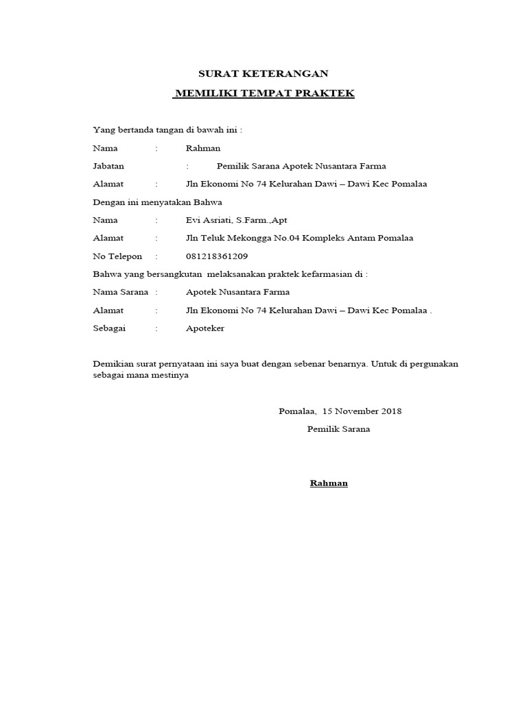 Surat Pernyataan Memiliki Tempat Praktek | PDF Surat Pernyataan Memiliki Tempat Praktek | PDF