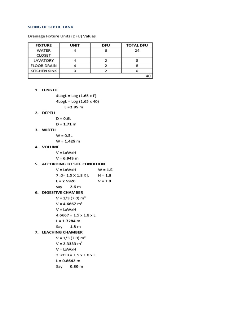 Septic Tank Sizing and DFU Calculation | PDF | Toilet | Septic Tank
