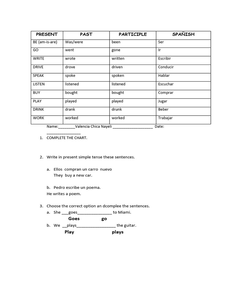 Present Simple List | PDF