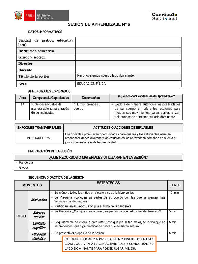 SESION DE APRENDIZAJE N°6 - EF | PDF | Aprendizaje | Enseñando