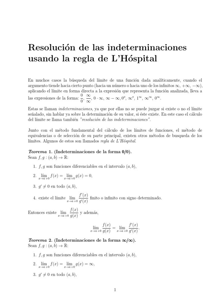 Regla de L'Hopital | PDF | infinito | Función (Matemáticas)