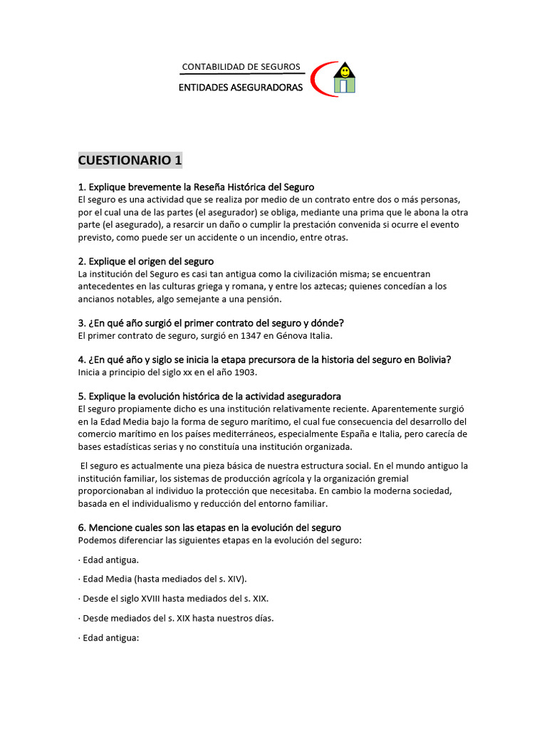 CUESTIONARIO | PDF | Seguro | Póliza de seguros