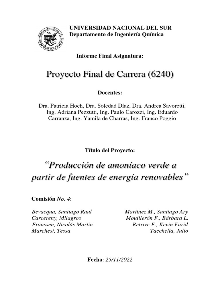 PFC - 2022 - Amoníaco Verde | PDF | Amoníaco | Fertilizante