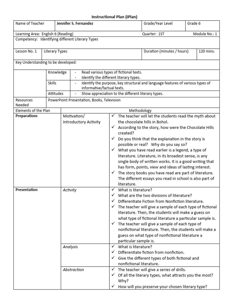 Instructional Plan Sample | PDF | Cognitive Psychology | Cognition