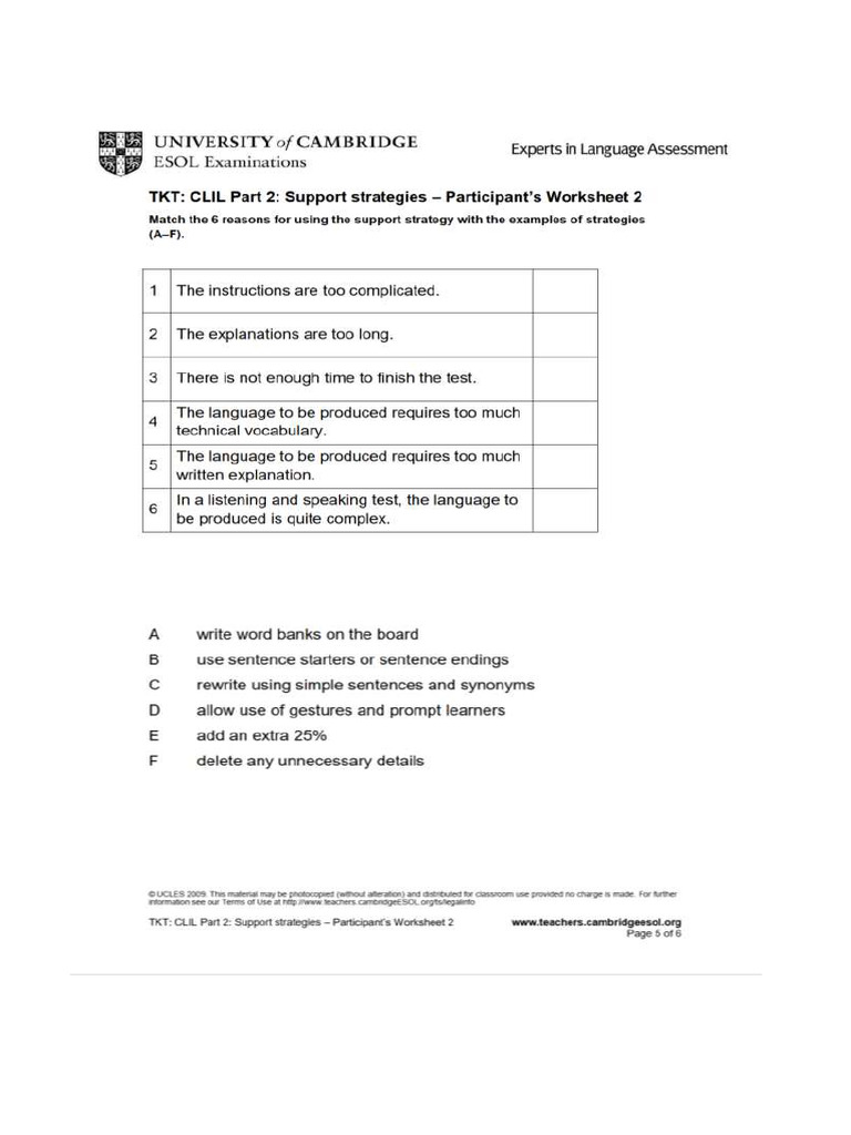 TKT CLIL Unit 17 Worksheet 2 | PDF