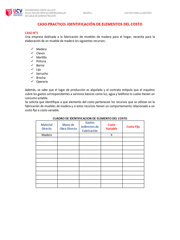 5.caso Practico Elementos Del Costo - Estudiante | PDF | Economias