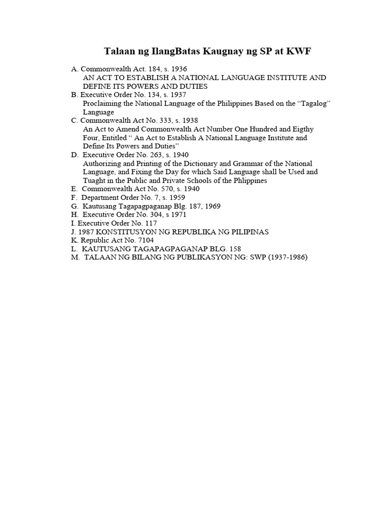 Laws Establishing the National Language | PDF | President Of The ...