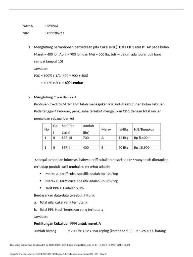 Tugas 3 Kepabeanan Dan Cukai 031186711 | PDF