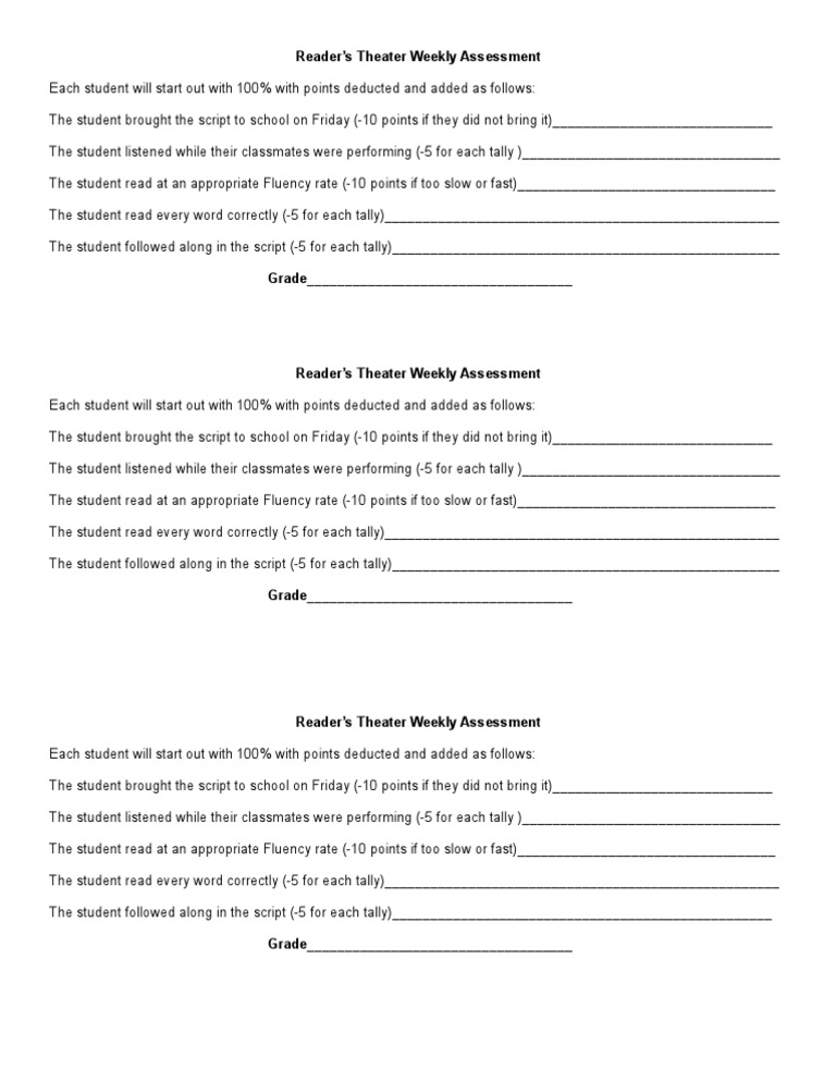 Reader's Theater Weekly Grading Rubric | PDF