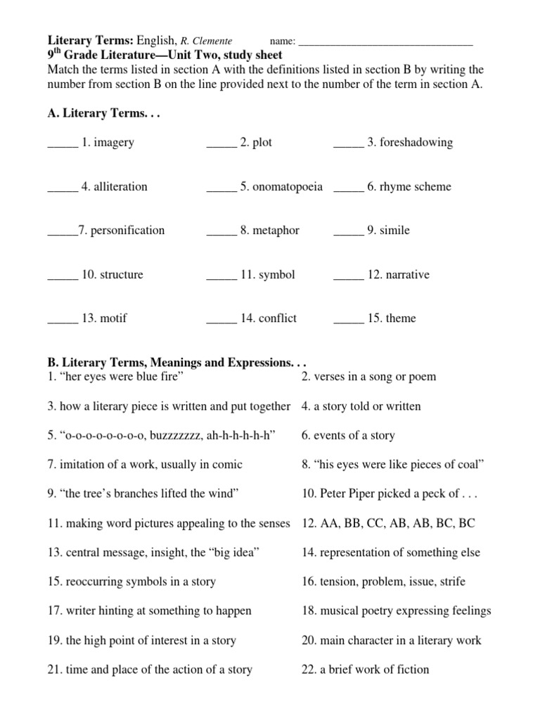 Literary Terms Quiz English R | PDF | Poetry | Writing