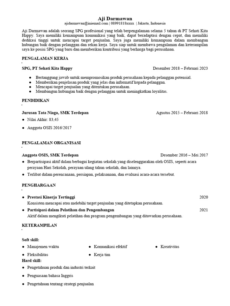 CV Ats SPG Terbaru | PDF