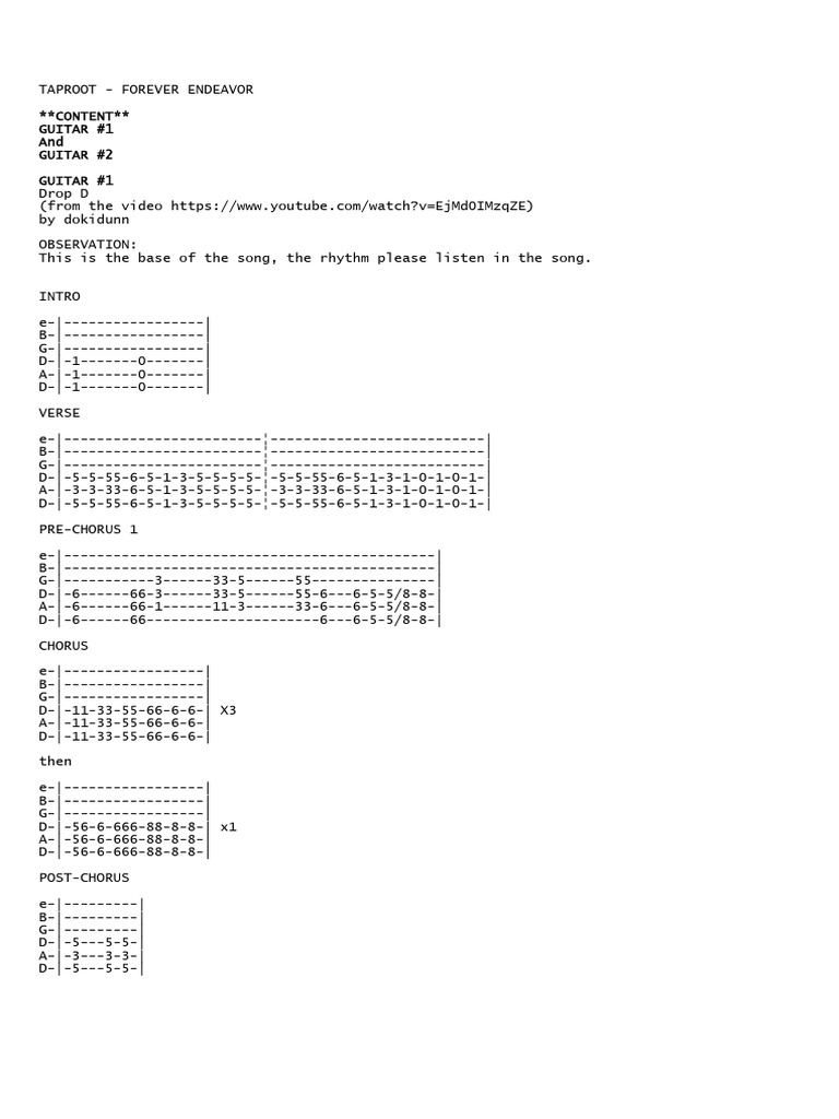 Taproot - Forever Endeavor (2 Guitars Tabs) | PDF | Technology ...