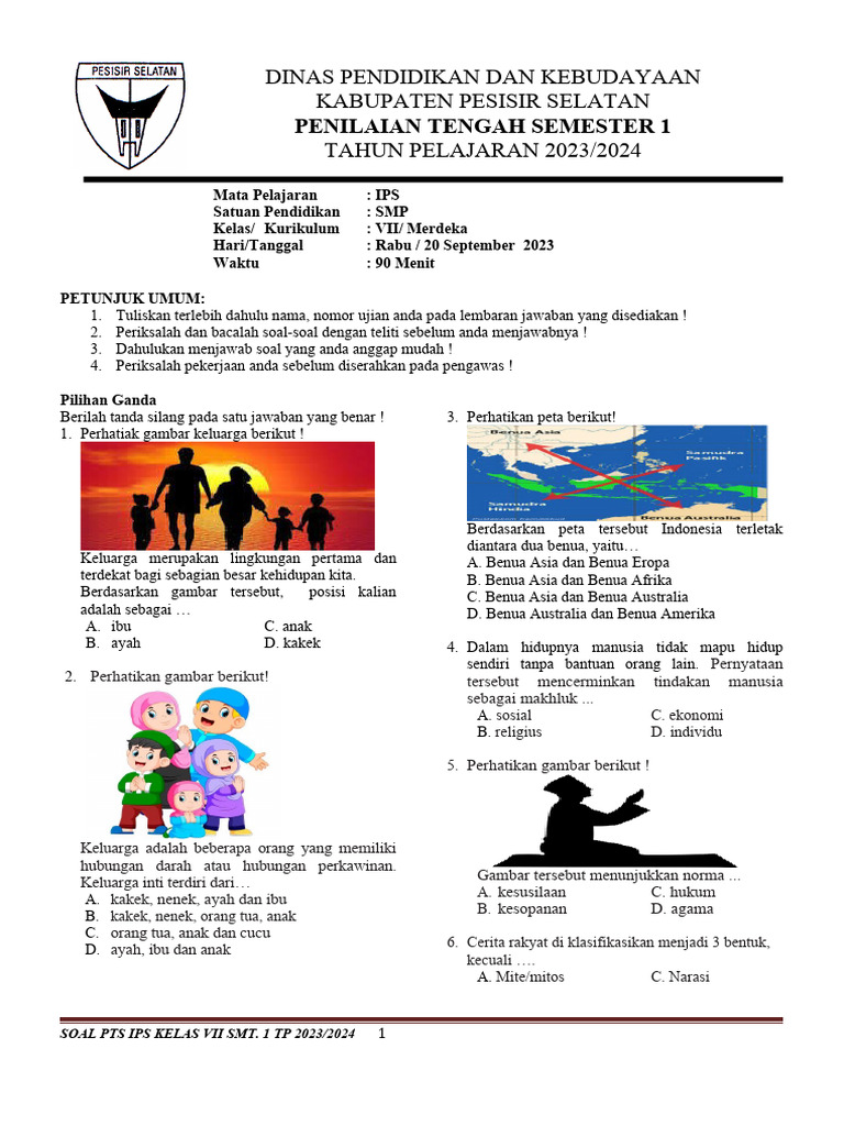 Soal PTS SMT 1 Ips KLS 7 2023-2024 Yang Diujikan | PDF