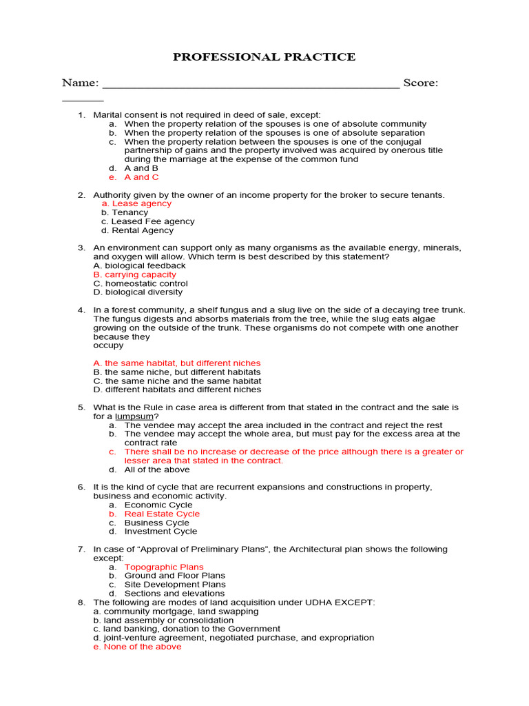 Professional Practice Tugue With Answers | PDF | Concurrent Estate | Lease