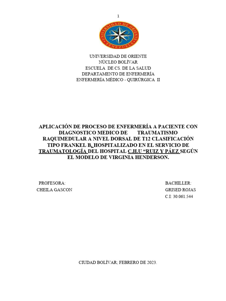 Caso Clinico Médico Quirurgica II GRISED ROJAS | PDF | Lesión de la ... Caso Clinico Médico Quirurgica II GRISED ROJAS | PDF | Lesión de la ...