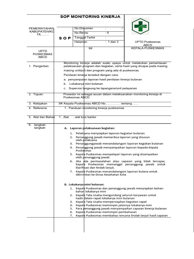 1612 SOP_MONITORING_KINERJA | PDF