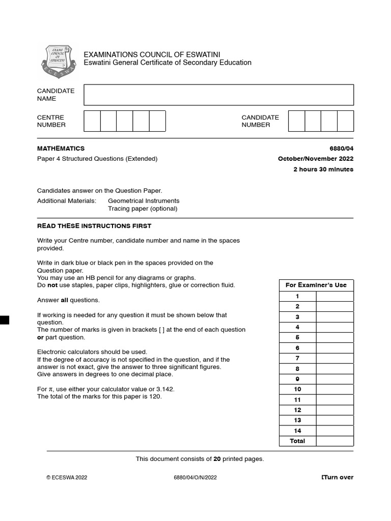 ECESWA 2022 Mathematics Exam Paper 4 | PDF | Significant Figures ...