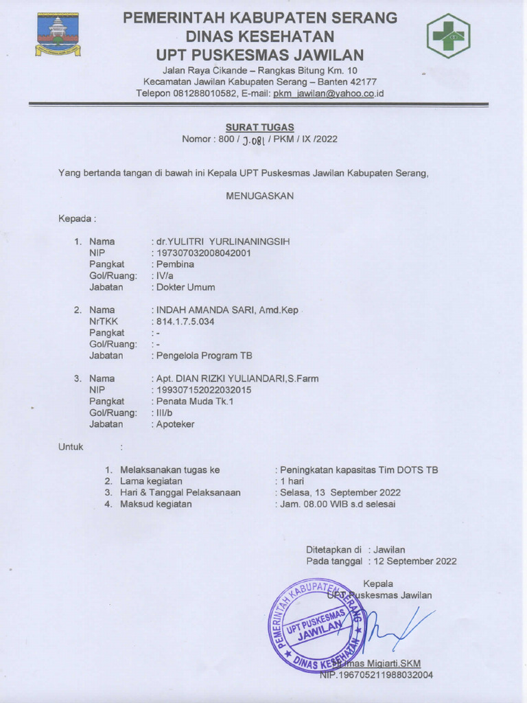 Surat Tugas Pertemuan TB | PDF