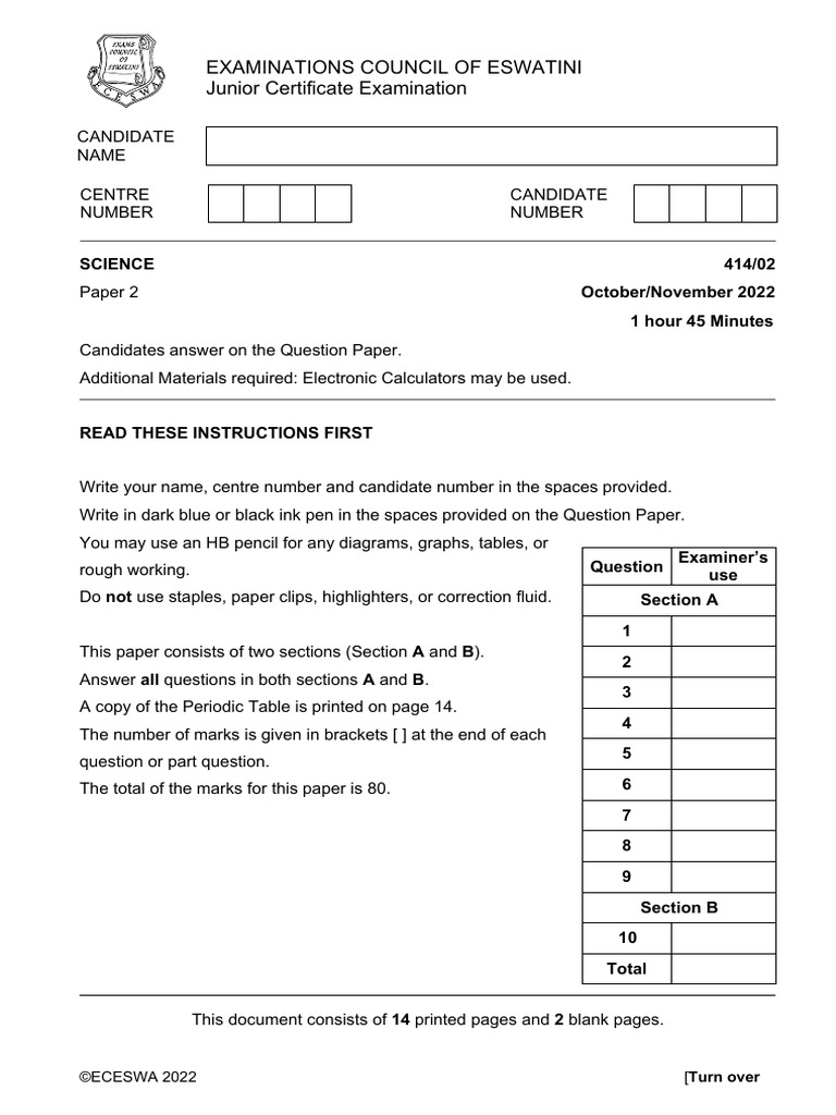JC Science 2022 Question Paper 2 (1) | PDF | Metallic Elements | Nature