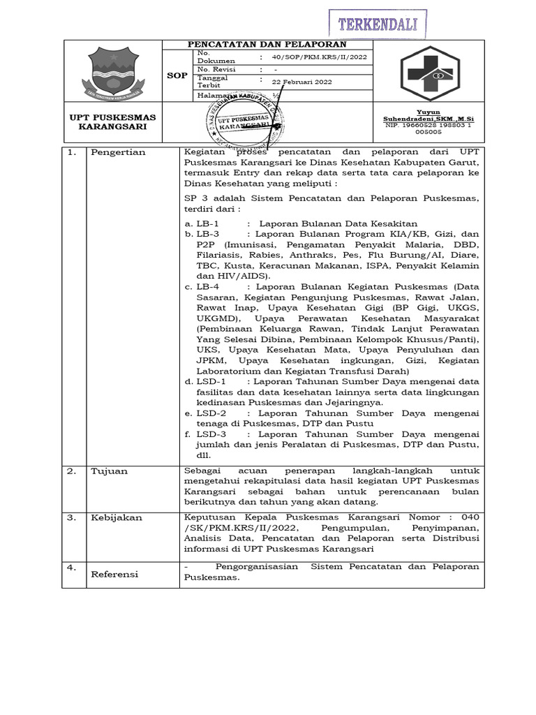 Sop Pencatatan Dan Pelaporan. | PDF