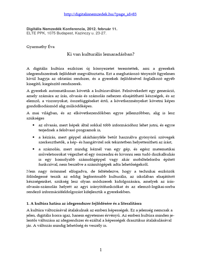Digitális Nemzedék Konferencia - Gyarmathy Éva | PDF
