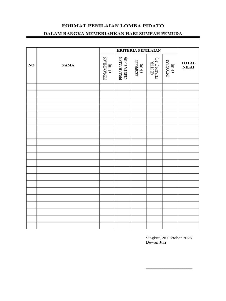 Format Penilaian Lomba Pidato | PDF