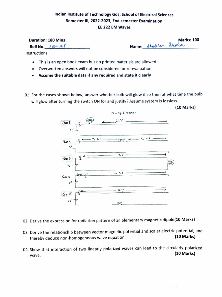 EE222 End Sem | PDF | Waves | Electromagnetic Radiation