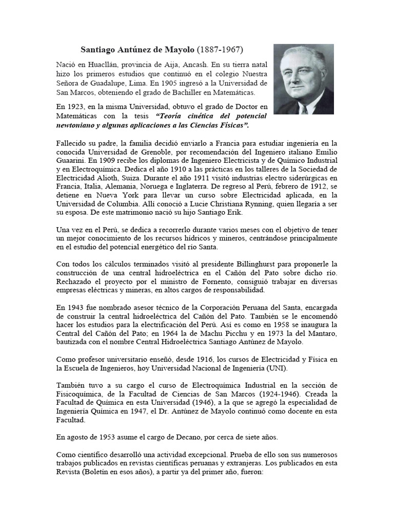 Biografía de Santiago Antúnez de Mayolo | PDF | Ciencias fisicas | Física