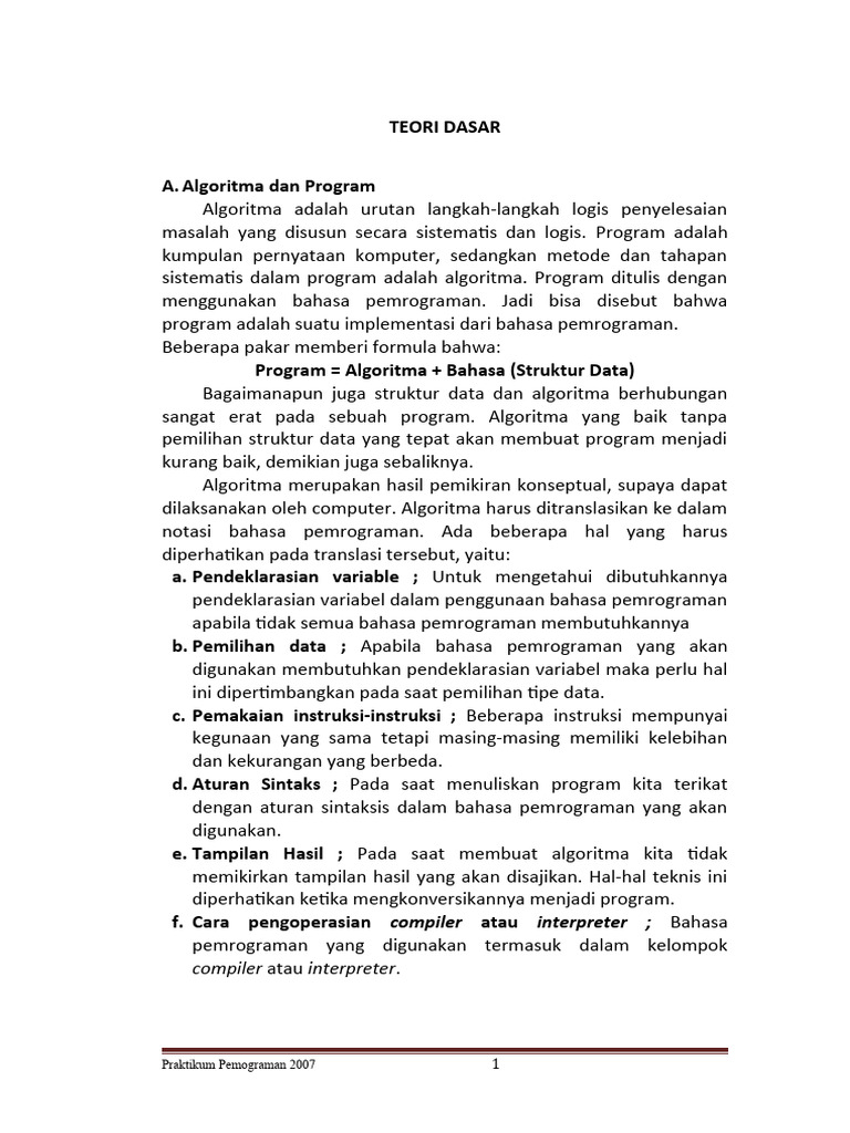 Teori Dasar Algoritma dan Pemrograman | PDF | Seni | Teknologi & Rekayasa