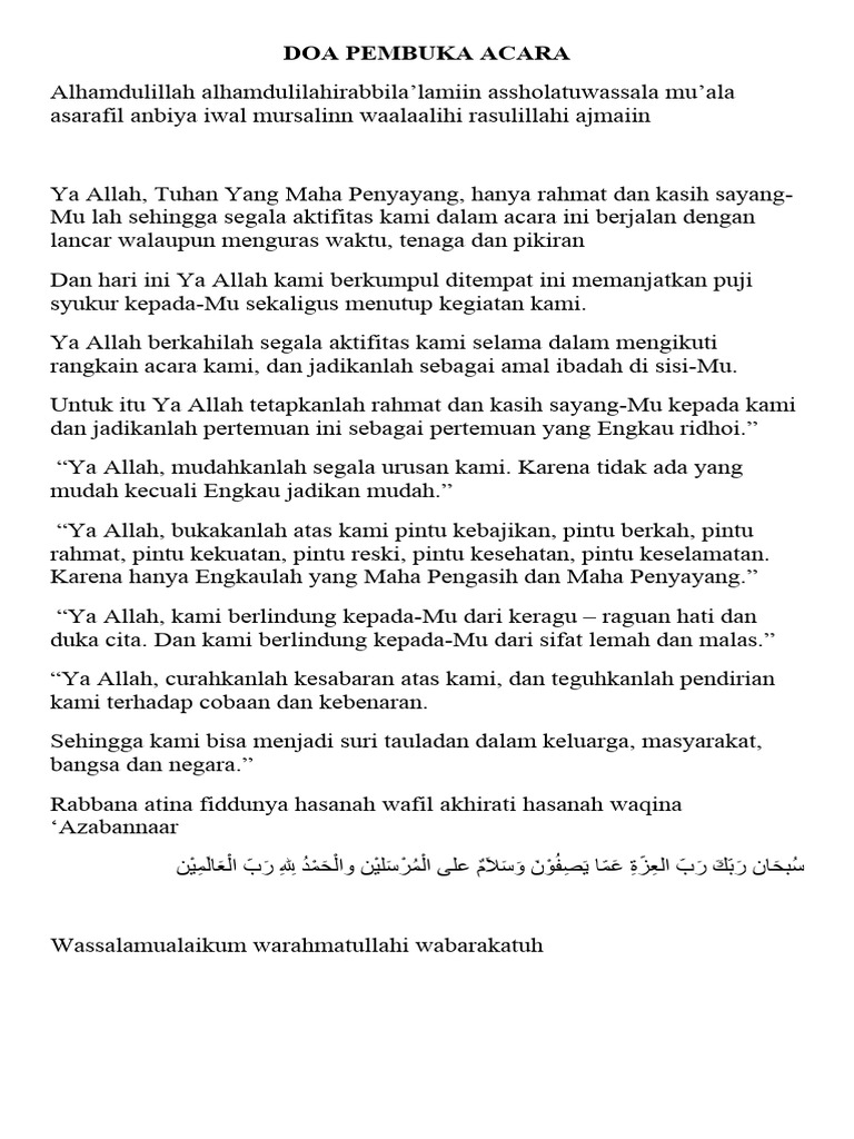 Doa Pembuka Acara | PDF | Pengembangan Diri | Gaya Hidup