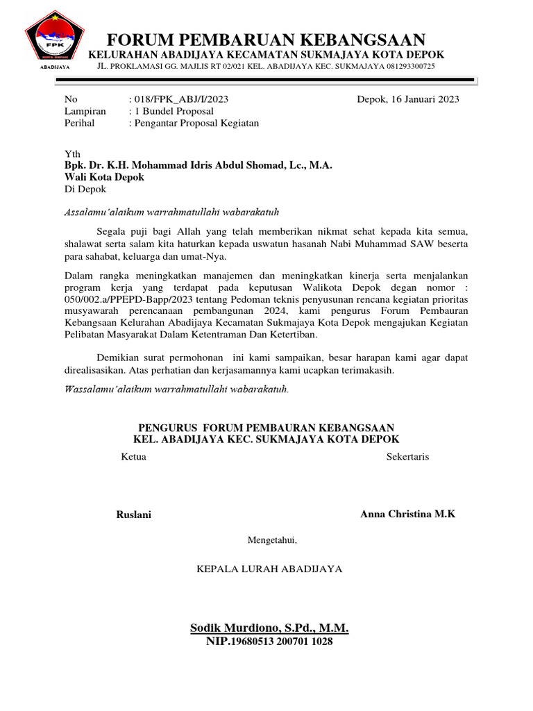 SUrat Pengantar Pengajuan Proposal Musrembang | PDF