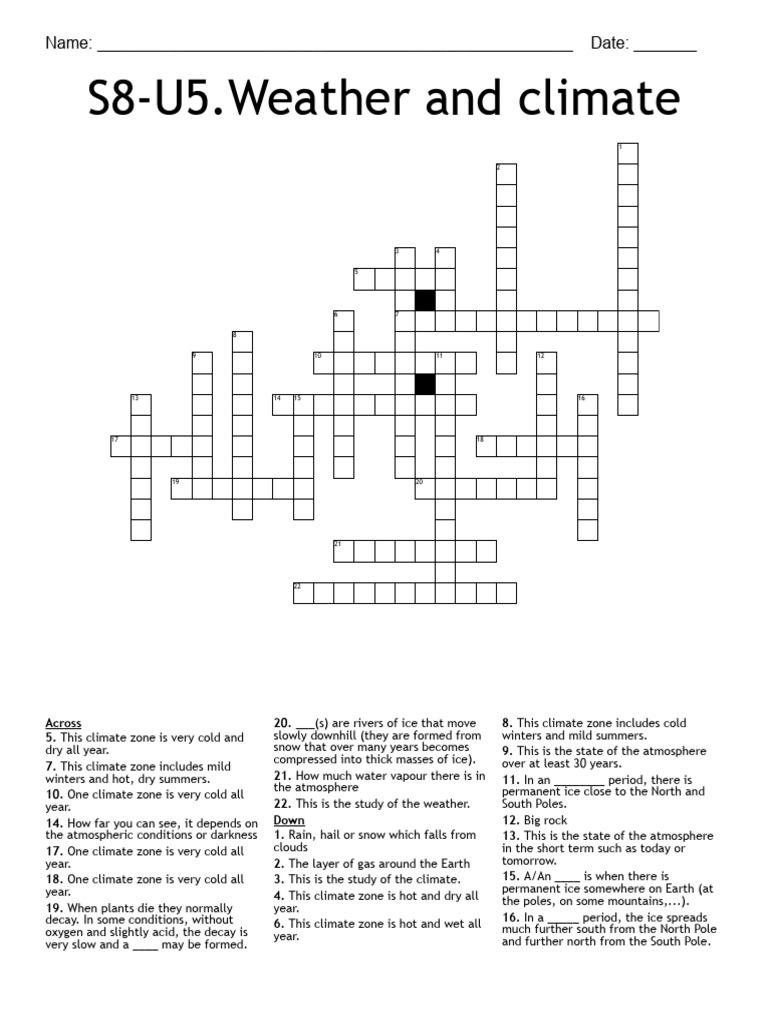 Weather and Climate Crossword Answers | PDF | Ice | Atmosphere Of Earth