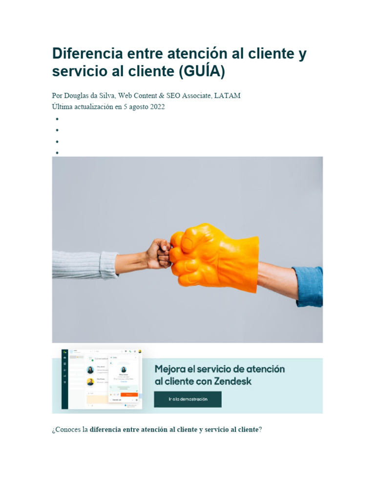 Diferencia Entre Atención Al Cliente y Servicio Al Cliente | PDF ...