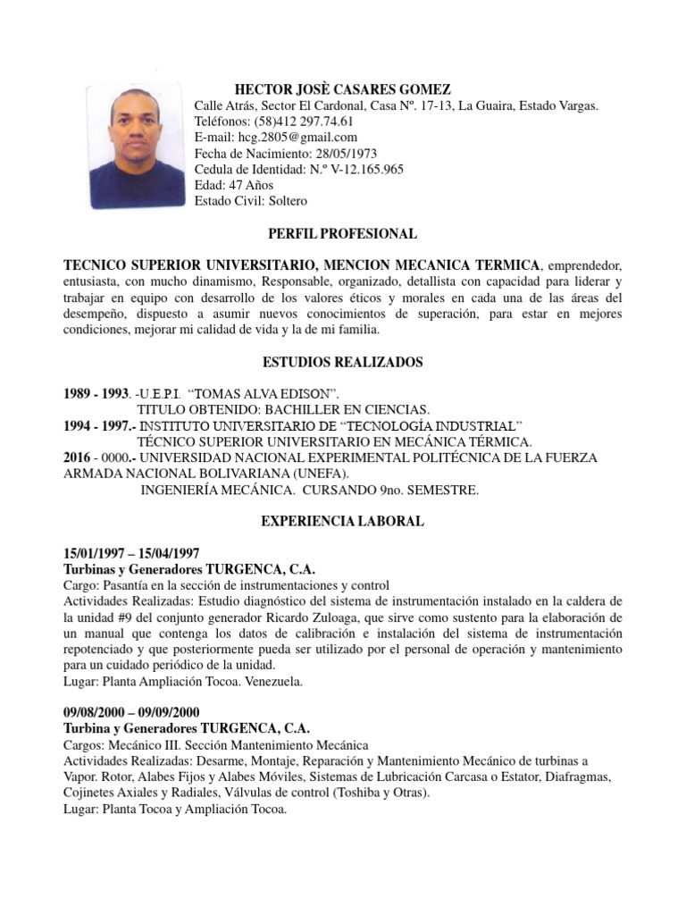 Curriculum Hector Casares JR 2 (TSU) . | PDF | Turbina | Ciencias fisicas