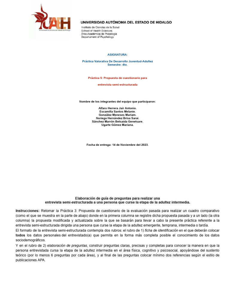 Práctica 5 - Propuesta de Cuestionario para Entrevista Semi-Estructurada | PDF | Las emociones ...